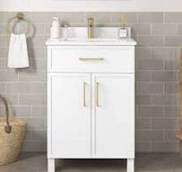 BILSTON 24 IN. SINGLE SINK DOVE GRAY BATH VANITY WITH WHITE ENGINEERED ...