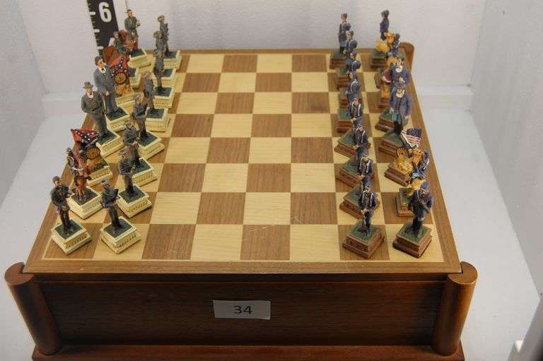 CIVIL WAR WOODEN CHESS SET AND GAME BOARD - Auction HUB Texas