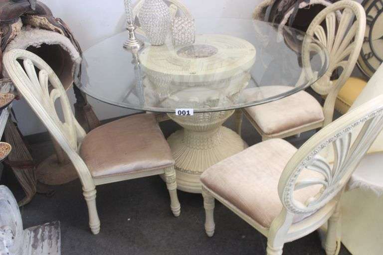 Medium sized Dining room set Clear round table top with beige Bottom ...