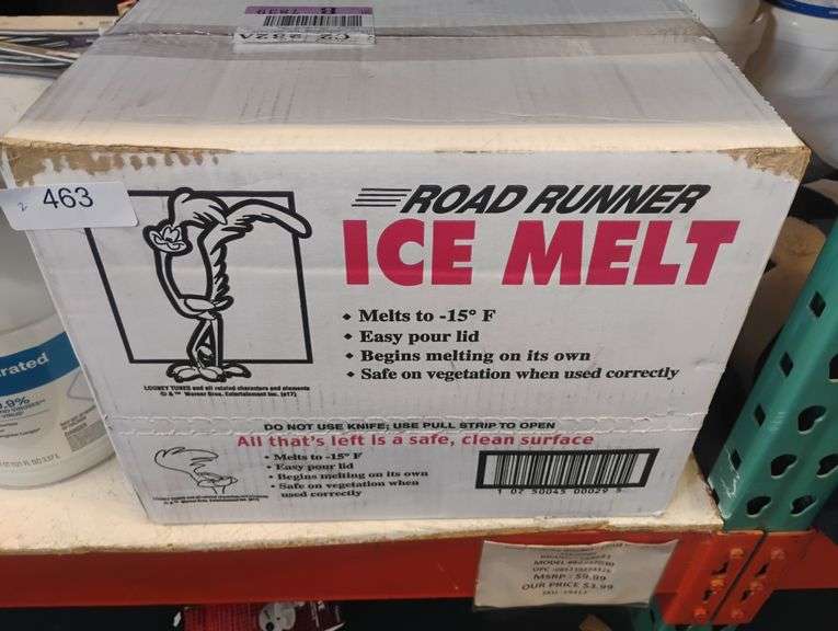 Bare Ground Road Runner Ice Melt. A 50-pound box of branded ice melt ...