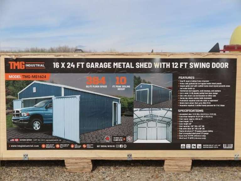 TMG 16' X 24' Garage Metal Shed W/12' Swing Door - Armstrong Western LLC