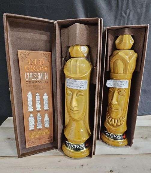 Old Crow Chess Pieces Light King & Queen Decanters - Auctions ASAP