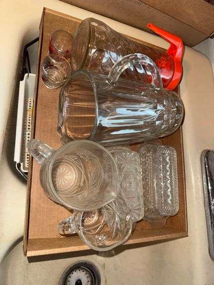 Glass Pitchers, Shot Glasses, and Butter Dishes - Auction Solutions ...