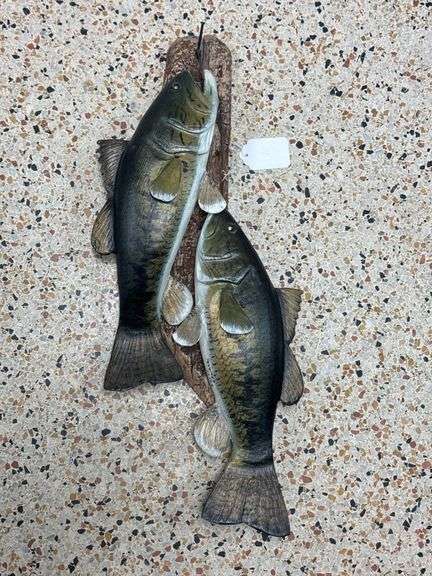 Casey Edwards Signed Wood Carved Bass on Line Wall Hanging - Auction ...