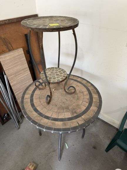 Stone Top Outdoor Table and Matching End Table - Auction Solutions, Inc ...