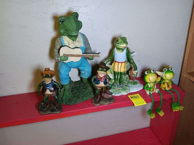 (2) Frog Figurines with Dangling Legs, (1) Frog Picking Flowers, (1 ...