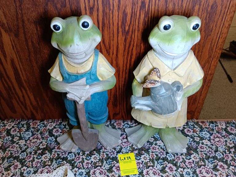 (2) Frog Statues with Gardening Items - Auction Solutions, Inc ...