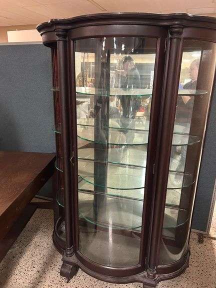 Antique Dark Cherry Wooden Round Display Cabinet 43 x 66 x17 (missing ...
