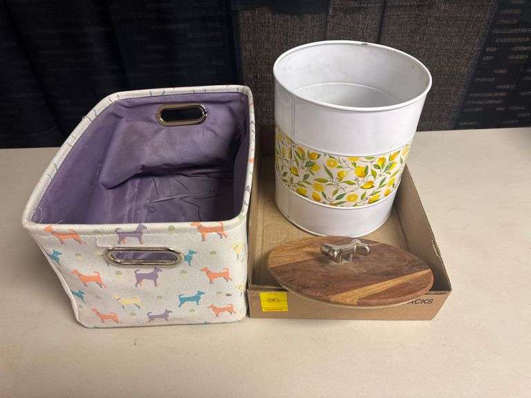 Dog Bone Metal Jar and Fabric Dog Storage Container - Auction Solutions ...