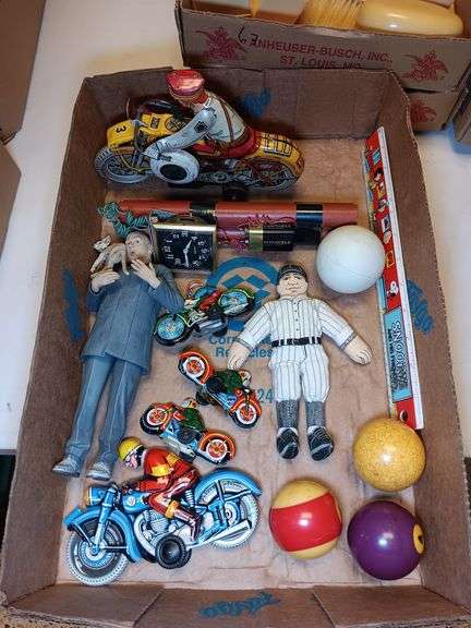 Metal Wind-Up Motorcycles, Billards Balls, Faux Dynamite & Other Items ...