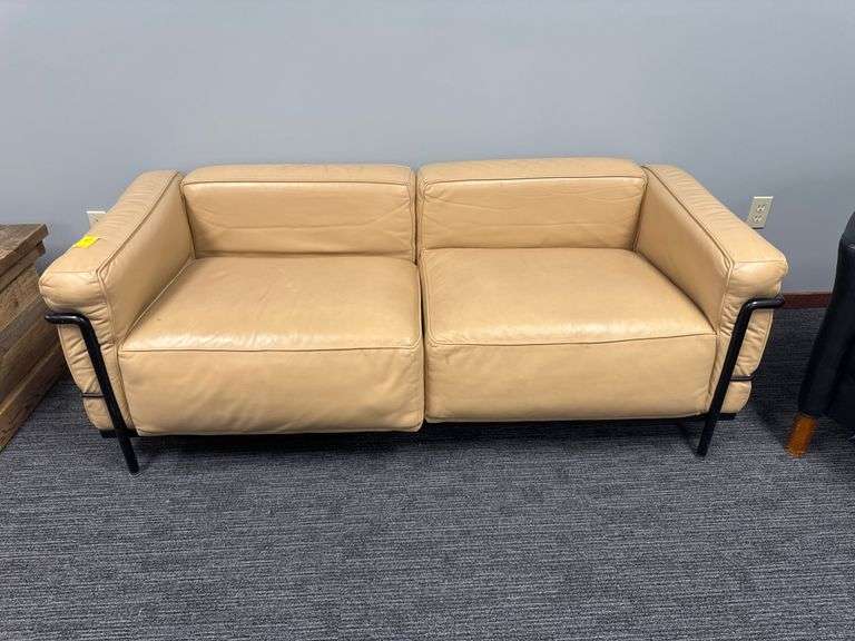 Modern Style Khaki Leather 2 Person Couch 64 x 28 x 43 - Auction ...