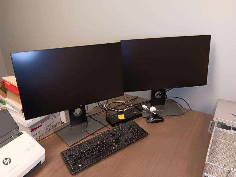 (2) Dell Monitors, Wired Keyboard and Mouse, Wavlink, and Adapters ...