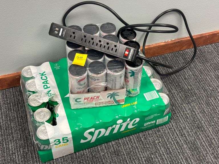 Sprite Cans, Celsius Water Cans, and Power Cord - Auction Solutions ...