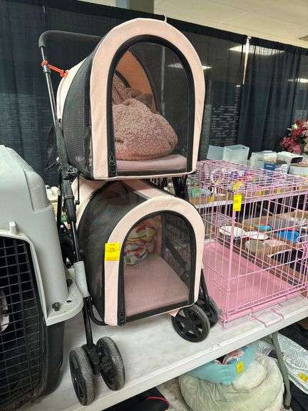 Folding 2 Tier Dog/Cat Rolling Animal Cart - Auction Solutions, Inc ...