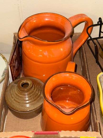 (2) Copper Colored Ceramic Pitchers and Stone Wave Microwave Cooker ...