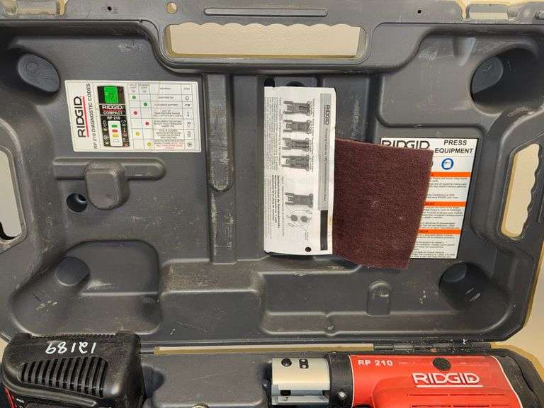 Ridgid RP 210 Press Tool in Case w/ 3 attachments, 2 batteries, and ...