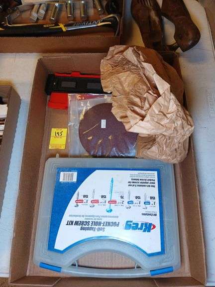 Kreg Pocket-Hole Screw Kit, Sanding Discs, and Level - Auction ...