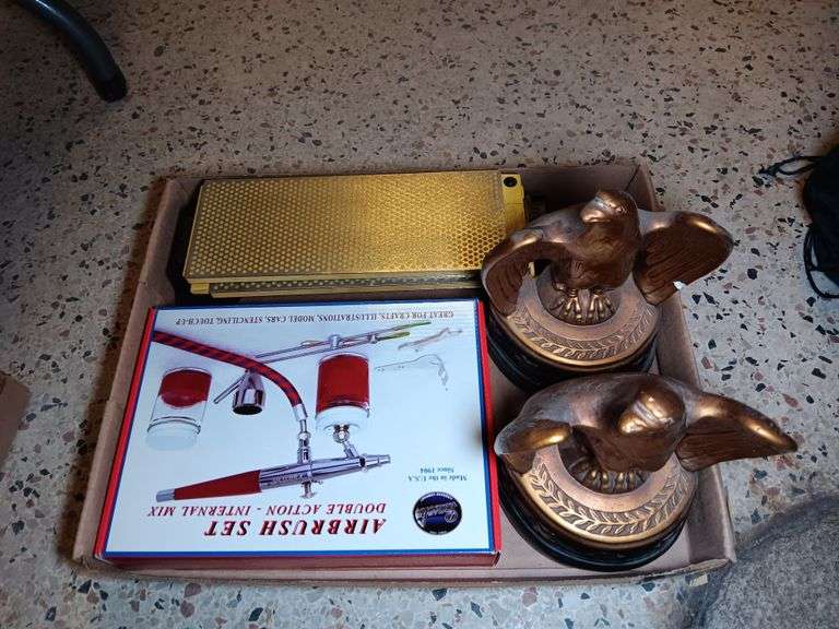 Abco Alexander Backer Chalkware Eagle Bookends and Double Action ...