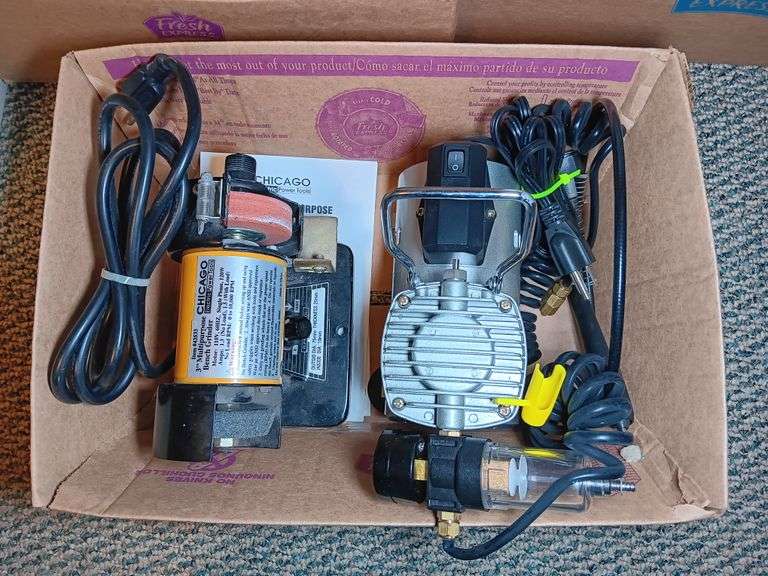Chicago 3" Multipurpose Bench Grinder and Central Pneumatic Oilless ...