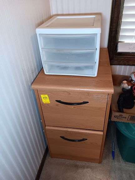 2 Drawer Wooden Filing Cabinet and Plastic Drawer Storage Container ...