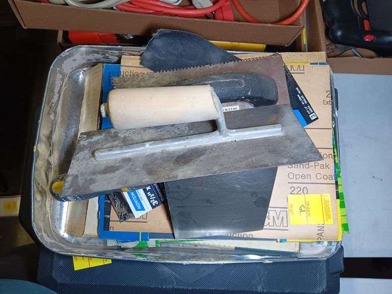 Paint Tray, Sanding Paper, and Masonry Tools - Auction Solutions, Inc ...