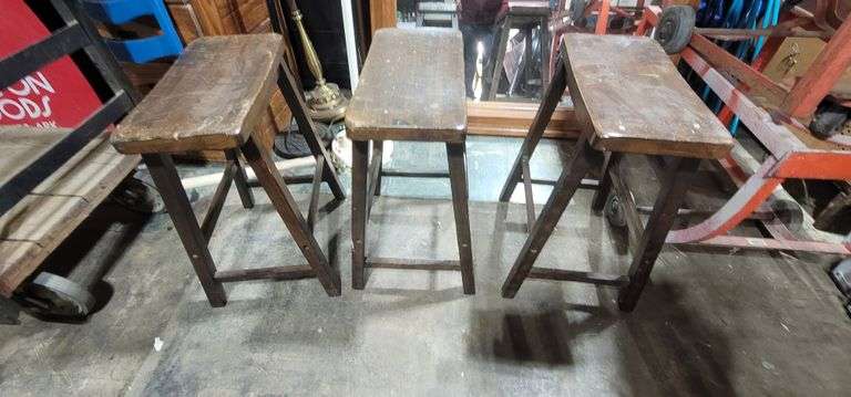 three rectangular wooden stools - Auction Solutions, Inc - Celebrating 25 Years