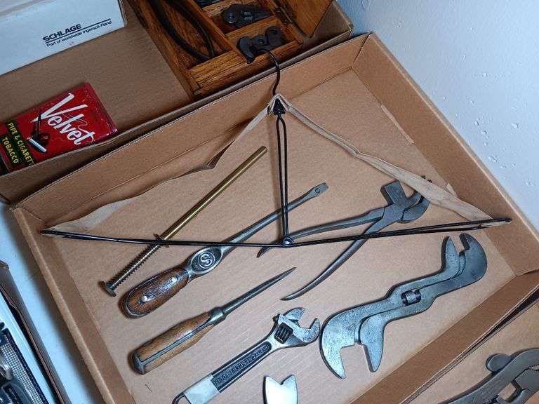 Mason's Steel Hammer Clamp, Crescent Wrench, Antique Screwdrivers ...