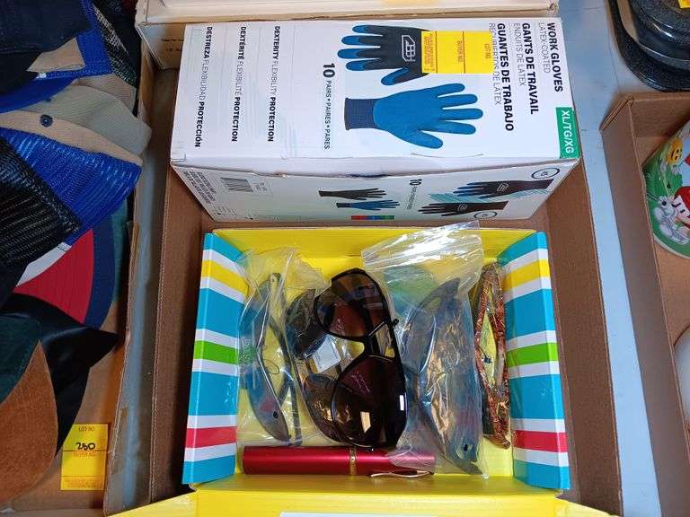 Box of XL Work Gloves and Foster Grant Sunglasses - Auction Solutions ...