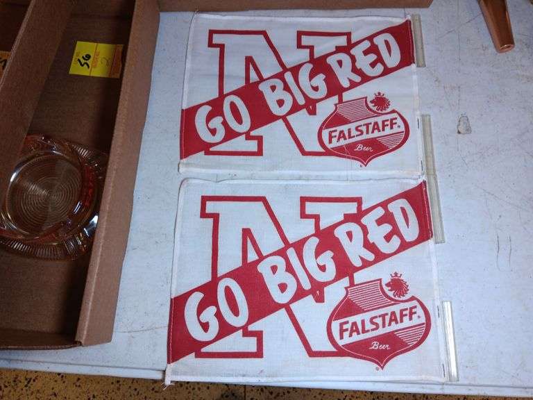 Falstaff Nebraska Go Big Red Hanging Flags - Auction Solutions, Inc ...