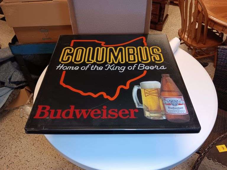 Budweiser "Columbus Home of the King of Beers" Light Up Bar Sign 18 x ...