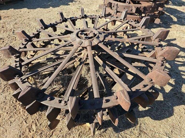 (2) 58" Steel Spoke/ Spike? Wheels With Hub - Assiter Auctioneers