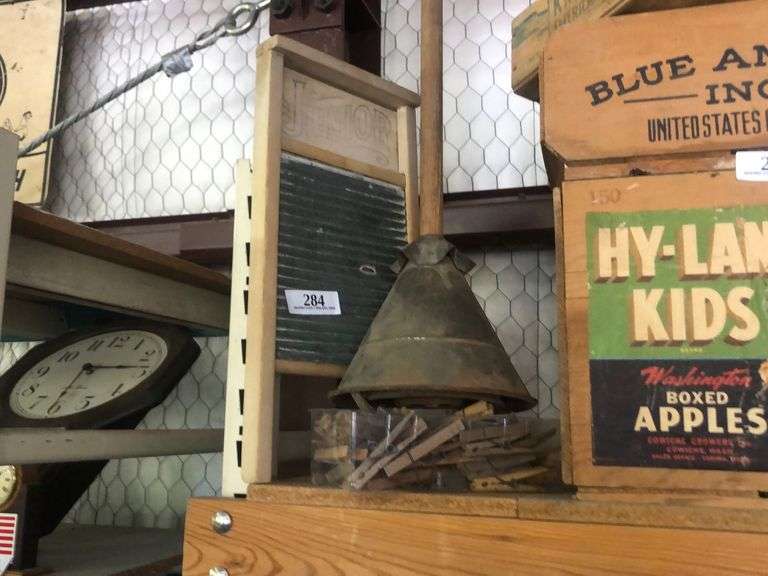 Junior Wash Board, Cloths Pins, & hand Wash Agitator - Assiter Auctioneers