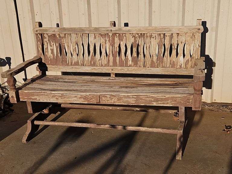 61" Long, 30" Wide, 36" Tall Wood Rocking Bench - Assiter Auctioneers