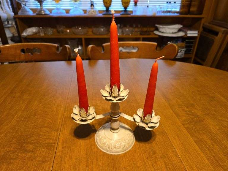 6 3/4" Vintage "Wolin" Floral Metal Candle Holder - Assiter Auctioneers