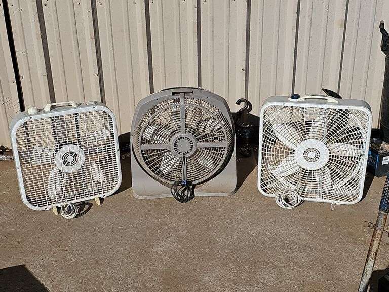 (3) Assorted Box Fans & (1) Oscillating Fan - Assiter Auctioneers