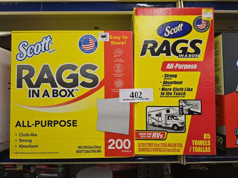 (2) Boxes Scott Rags 200ct & (1) Scott Rags in a Box 85 Rags - Assiter ...