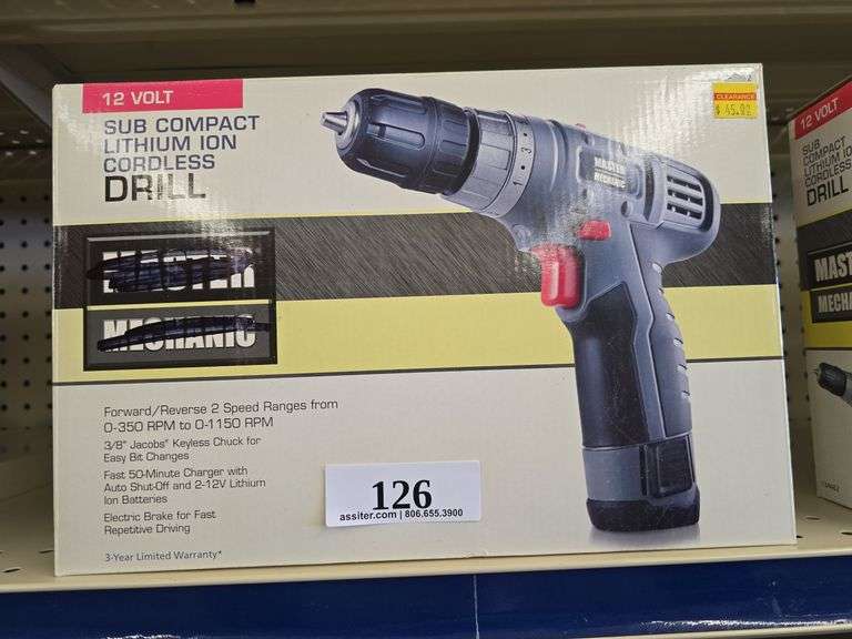 Master Mechanic 12 Volt Sub Compact Lithium Ion Cordless Drill 3/8 ...