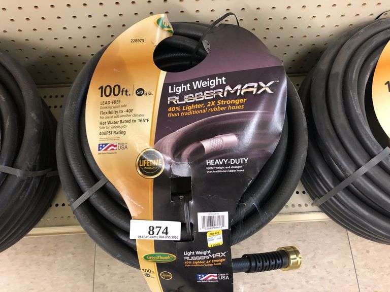 Green Thumb 100ft 5/8 Light Weight Rubber Max Hose - Assiter Auctioneers