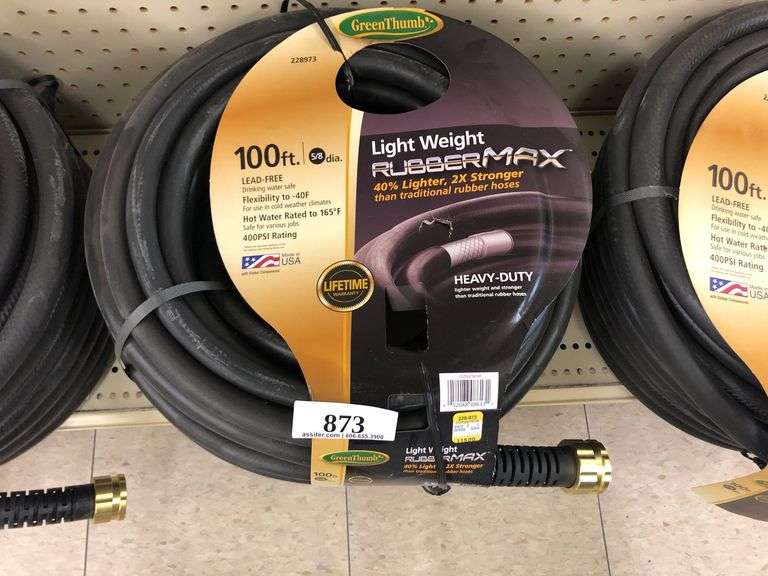 Green Thumb 100ft 5/8 Light Weight Rubber Max Hose - Assiter Auctioneers