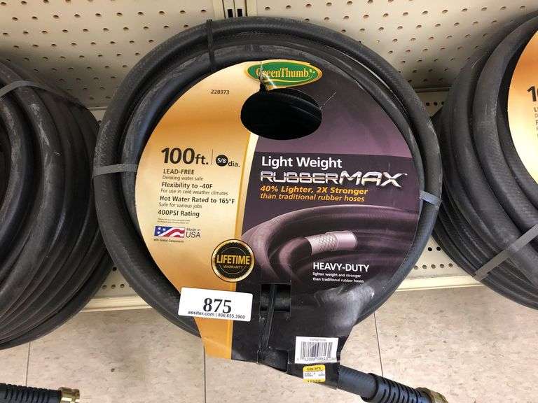 Green Thumb 100ft 5/8 Light Weight Rubber Max Hose - Assiter Auctioneers