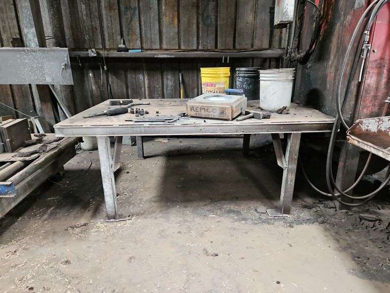 7' 2" x 6' 2" Custom Made Steel Work Table 33" Tall *Contents Not ...