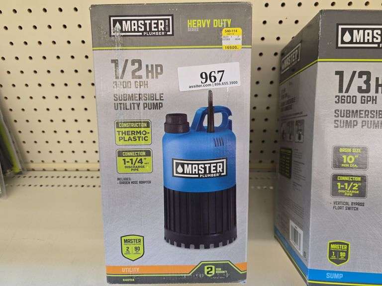 Master Plumber Heavy Duty 1/2hp 3000GPH Submersible Utility Pump ...