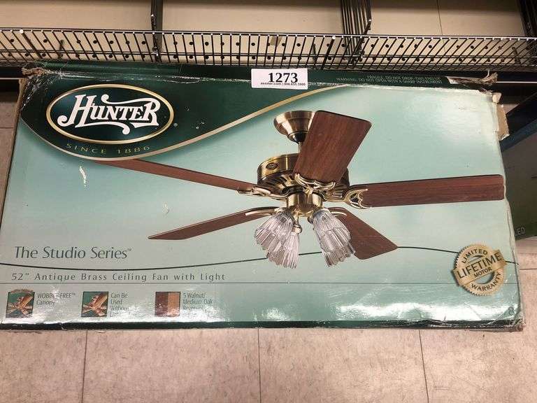 Hunter Studio 52" Antique Brass Ceiling Fan 75578 - Assiter Auctioneers