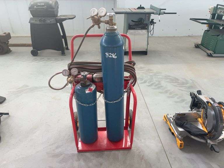 Oxygen/Acetylene Tanks/Torch/Wheeler Setup - Assiter Auctioneers