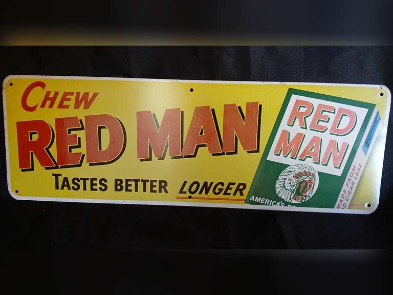 Chew Red Man tin sign, 5x15 - Bidaste Auctions