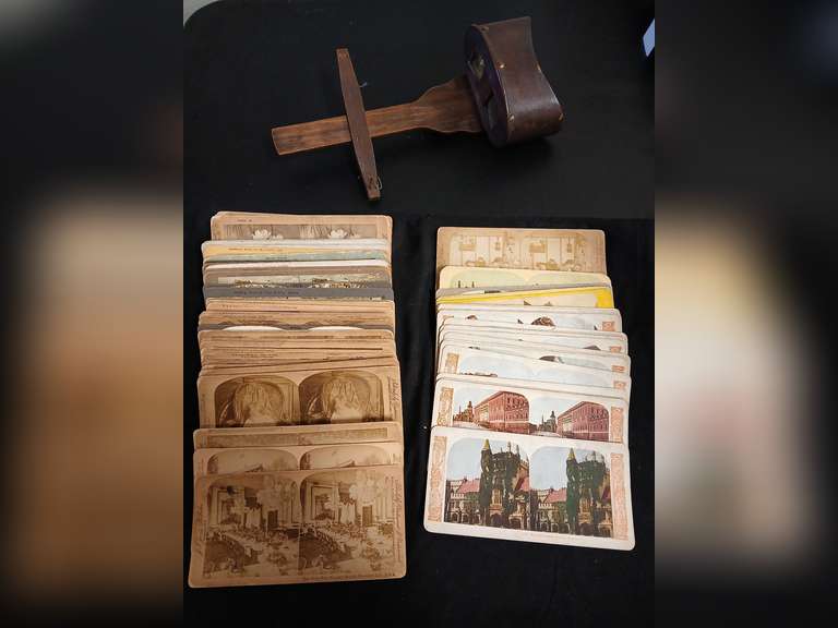 Early steroscope viewer with a variety of slides - Bidaste Auctions