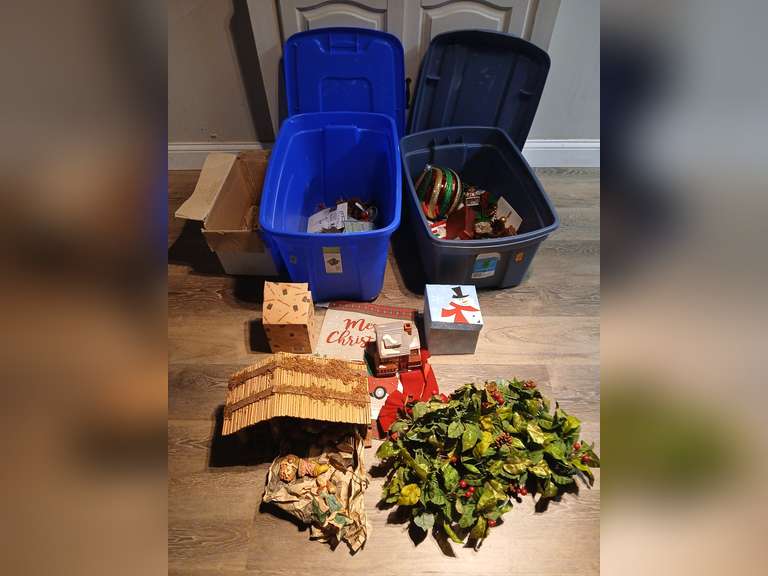 2 totes including assorted christmas, manger scene with figurines and ...