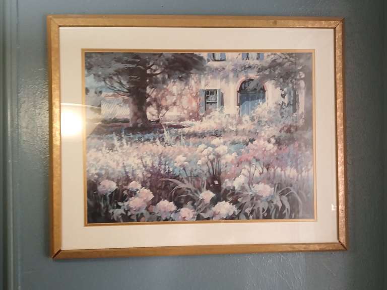 Pair Horning floral gold framed wall art 24 x 30 - Bidaste Auctions