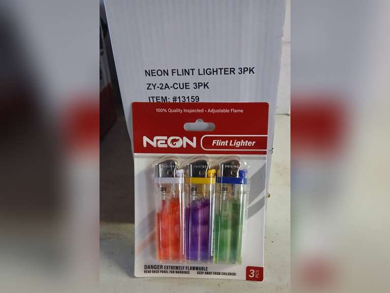 (4) Boxes of neon flint lighters (24) 3 packs - Bidaste Auctions