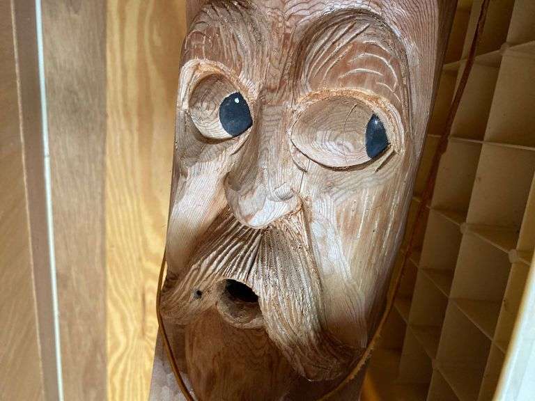 Hand-Carved Wooden Face Mask with Stand - Advantage Auction